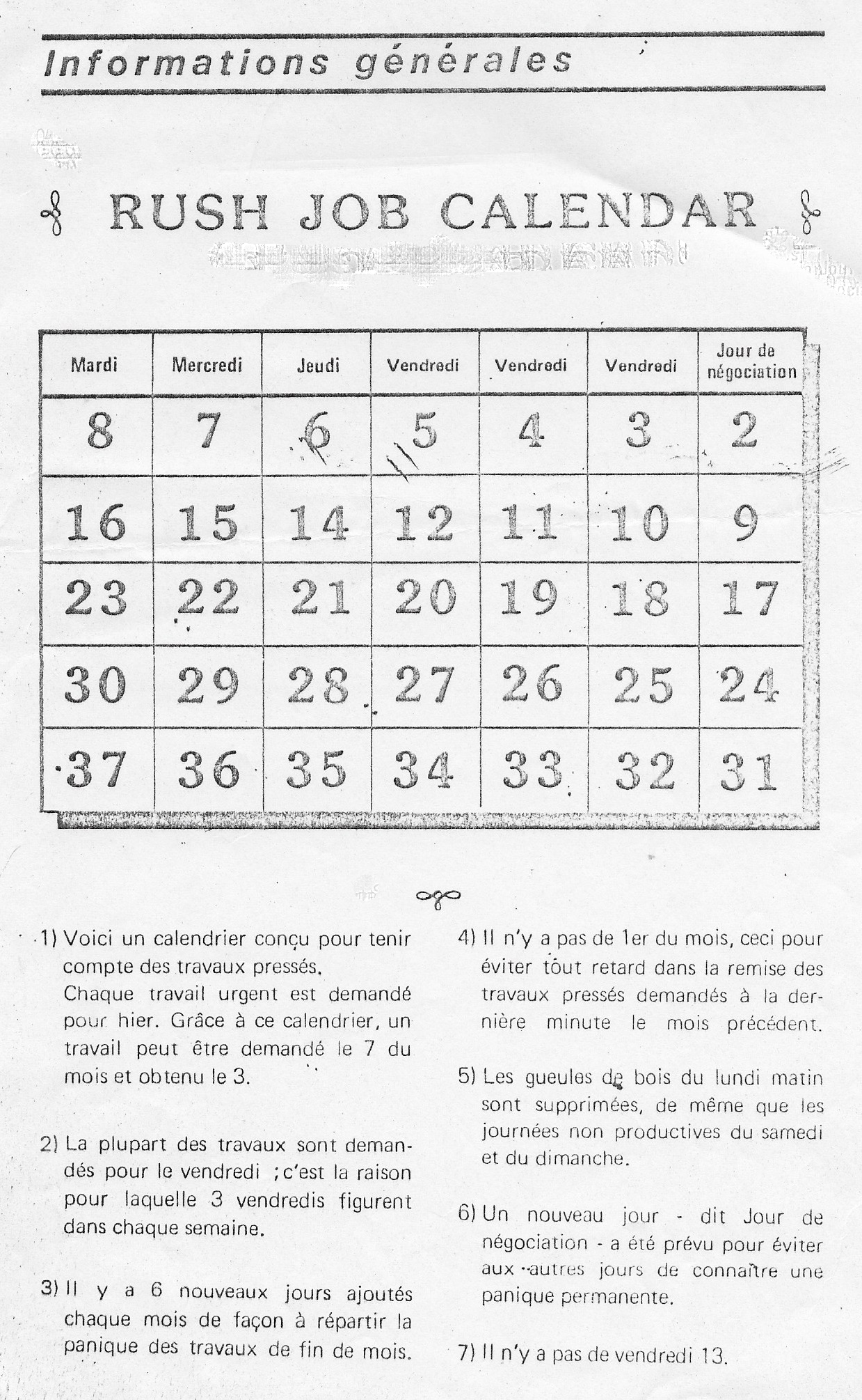 Calendrier 2019 – Rush job calendar – Le fou du roi